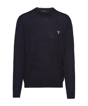 Prada Logo Embroidered Crewneck Jumper - Blue