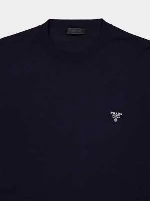Prada Logo Embroidered Crewneck Jumper - Blue