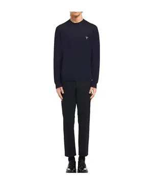 Prada Logo Embroidered Crewneck Jumper - Blue