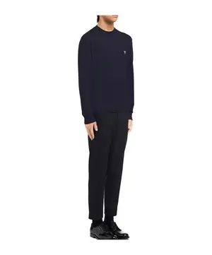 Prada Logo Embroidered Crewneck Jumper - Blue