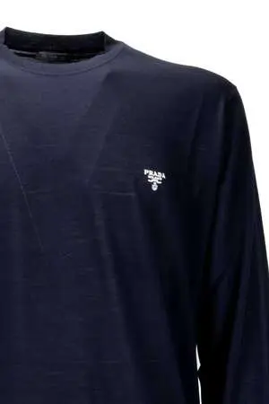 Prada Logo Embroidered Crewneck Jumper - Blue