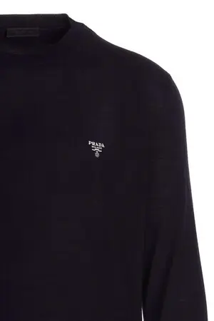 Prada Logo Embroidered Crewneck Jumper - Blue