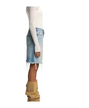 7 For All Mankind Lola Denim Bermuda Shorts With Fringe Hem