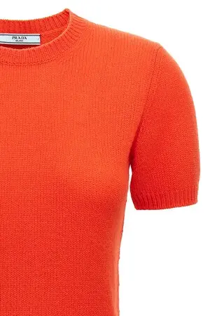 Prada Ribbed Knit Short-sleeve Crewneck Sweater