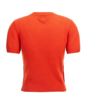 Prada Ribbed Knit Short-sleeve Crewneck Sweater