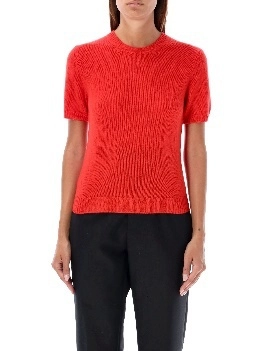 Prada Ribbed Knit Short-sleeve Crewneck Sweater