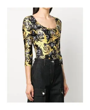 Versace Logo Printed Long Sleeve Crewneck Bodysuit