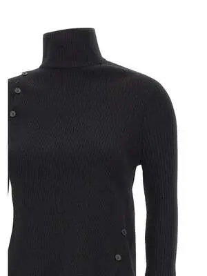 COURREGES Courrèges Ribbed Turtleneck With Asymmetrical Button Detail - Black