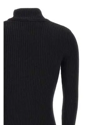 COURREGES Courrèges Ribbed Turtleneck With Asymmetrical Button Detail - Black