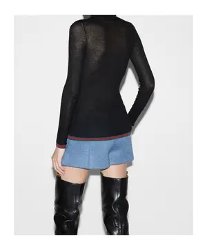 Gucci Ribbed Knit Turtleneck Top With Webbing Piping