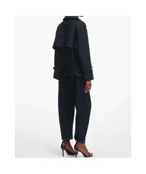 SELF-PORTRAIT Belted Denim Jacket With Exaggerated Collar - Black