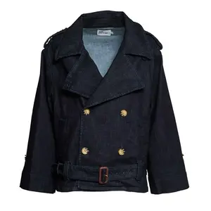 SELF-PORTRAIT Belted Denim Jacket With Exaggerated Collar - Black