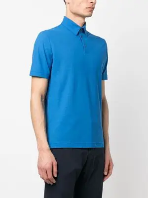 ZANONE Short-sleeved Straight-hem Polo Shirt - Blue