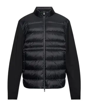 Moncler Zip-up Padded Cardigan With Logo Patch - Black