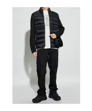Moncler Zip-up Padded Cardigan With Logo Patch - Black