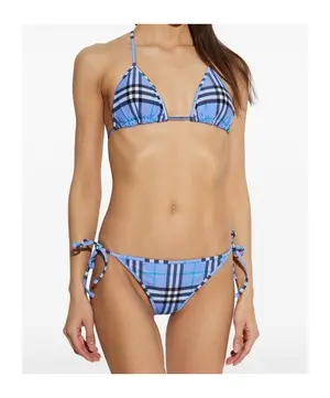 Burberry Checked Side-tied Bikini Briefs - Blue