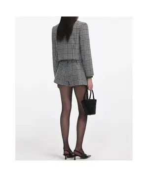 SELF-PORTRAIT Houndstooth Cropped Jacket With Diamanté Trim - Black