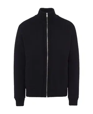Prada Ribbed Knit Zip-up Cardigan With Triangular Logo