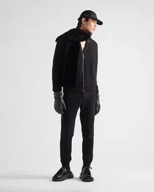 Prada Ribbed Knit Zip-up Cardigan With Triangular Logo
