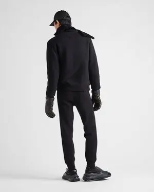 Prada Ribbed Knit Zip-up Cardigan With Triangular Logo
