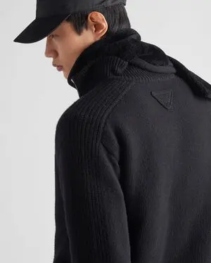 Prada Ribbed Knit Zip-up Cardigan With Triangular Logo