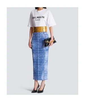 Balmain Midi Skirt In Jacquard Knit With Denim Effect