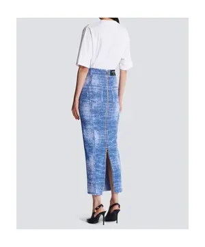 Balmain Midi Skirt In Jacquard Knit With Denim Effect