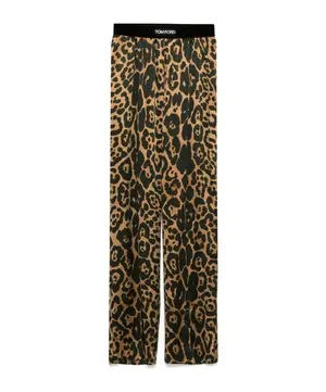 TOM FORD Leopard Print Wide Leg Pants - Camel
