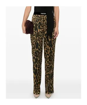 TOM FORD Leopard Print Wide Leg Pants - Camel