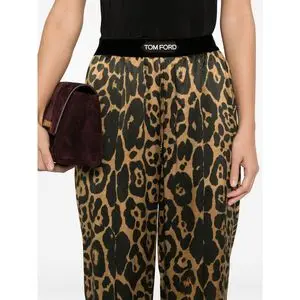 TOM FORD Leopard Print Wide Leg Pants - Camel