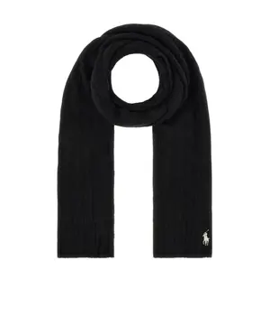 Polo Ralph Lauren Logo Embroidered Cable Knitted Scarf - Black