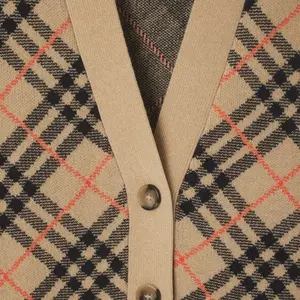 Burberry Checked V-neck Buttoned Cardigan - Sand