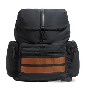 Zegna Logo Printed Stripe-trimmed Backpack - Black
