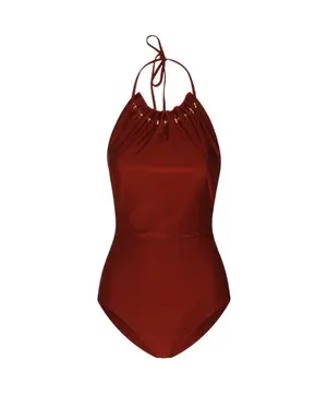 Zimmermann Halter Neck Swimsuit With Gold Beading - Red
