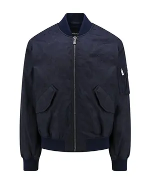 Versace Logo Embroidered Zip-up Bomber Jacket - No