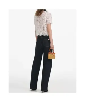 SELF-PORTRAIT Short-sleeved Lace Shirt With Contrast Collar