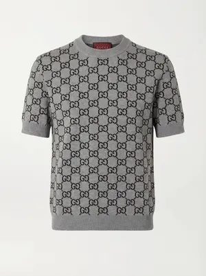 Gucci Gg Wool Jacquard Reversible Top - Gray