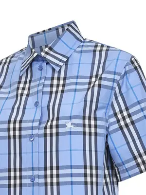 Burberry Checked Cropped Short Sleeved Shirt - Blue