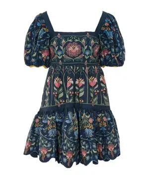 Farm Rio Garden Embroidered Square Neck Mini Dress