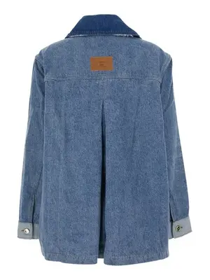 GANNI Patchwork Midi Denim Jacket - Blue