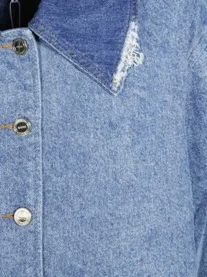 GANNI Patchwork Midi Denim Jacket - Blue