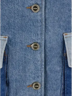 GANNI Patchwork Midi Denim Jacket - Blue