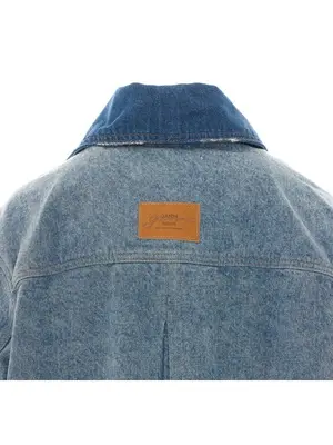 GANNI Patchwork Midi Denim Jacket - Blue
