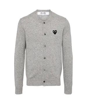 Play Comme Des Garcon Comme Des Garcons Play Heart Patch Crewneck Cardigan Light Grey