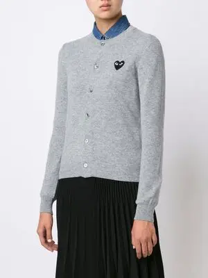 Play Comme Des Garcon Heart Patch Crewneck Cardigan - Light Grey
