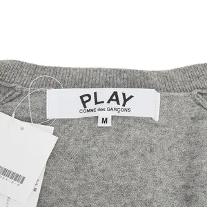 Play Comme Des Garcon Heart Patch Crewneck Cardigan - Light Grey