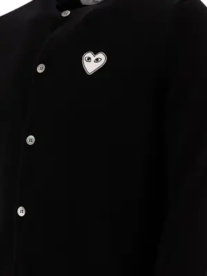 Play Comme Des Garcon Heart Applique Crewneck Cardigan - Black