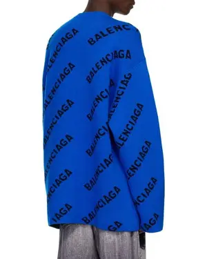 Balenciaga Allover Logo Intarsia Knit Pullover