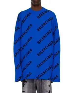 Balenciaga Allover Logo Intarsia Knit Pullover