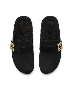 Tory Burch Mellow Mules With Gold Hardware Buckle Closure - Black